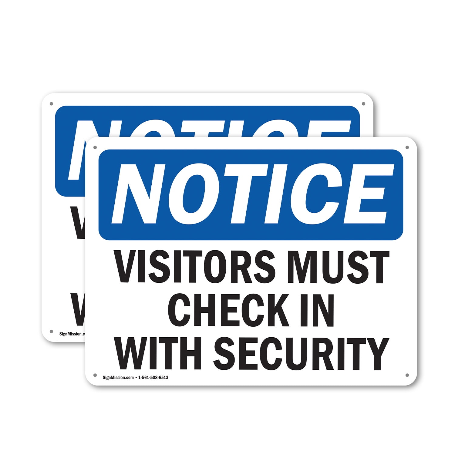 (2 Pack) Visitors Must Check In With Security OSHA Notice Sign 18 Inch ...