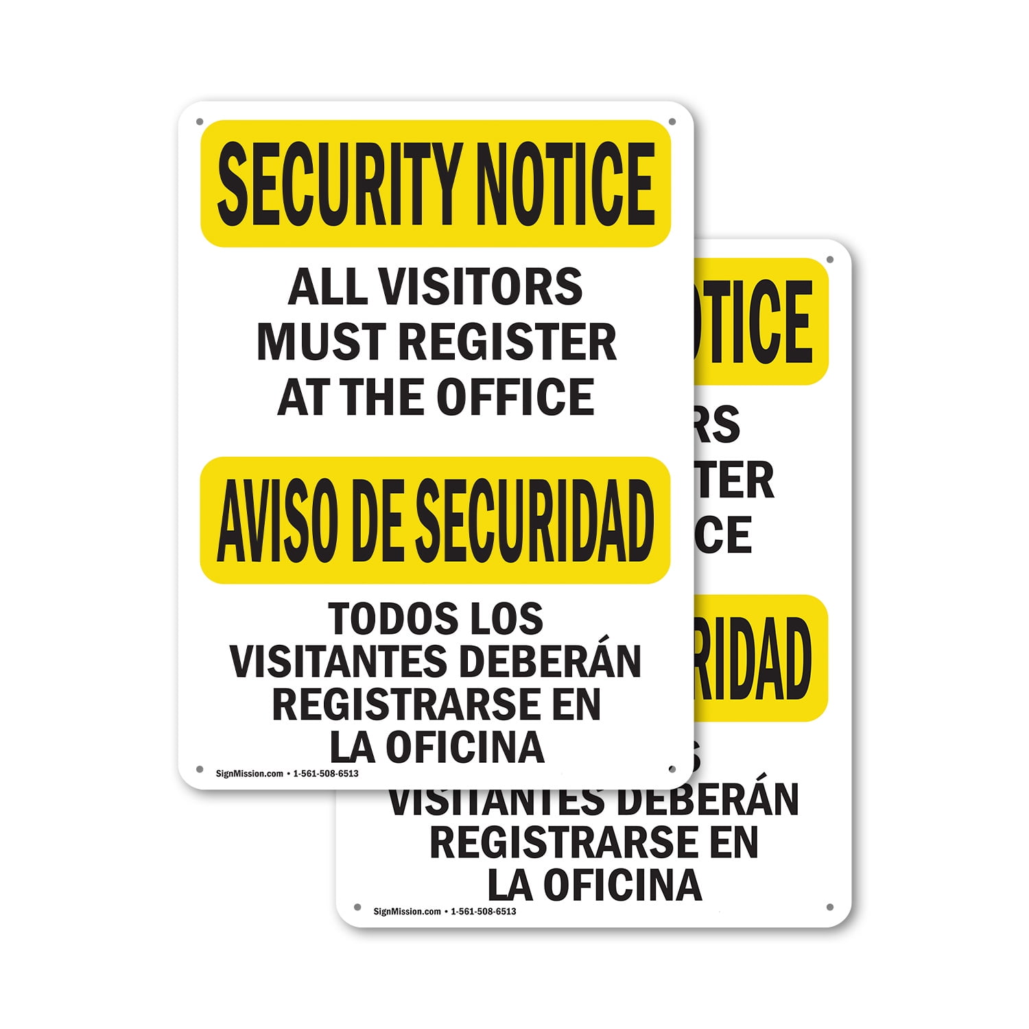 (2 Pack) Visitors Must Register Bilingual OSHA Security Notice Sign 18 ...