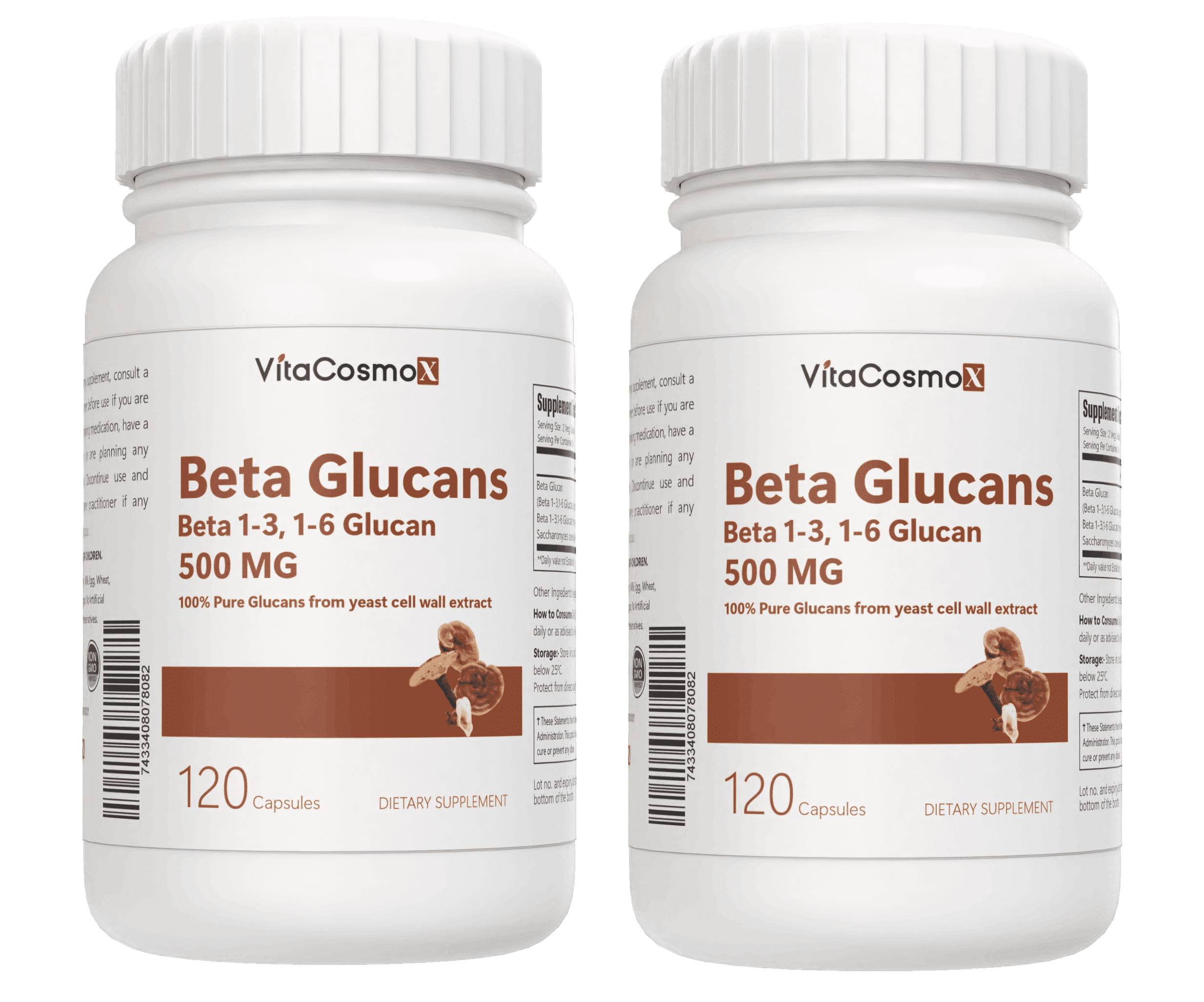 2 Pack - VitaCosmoX Beta Glucan Capsules 500mg Per Serving (120 ...