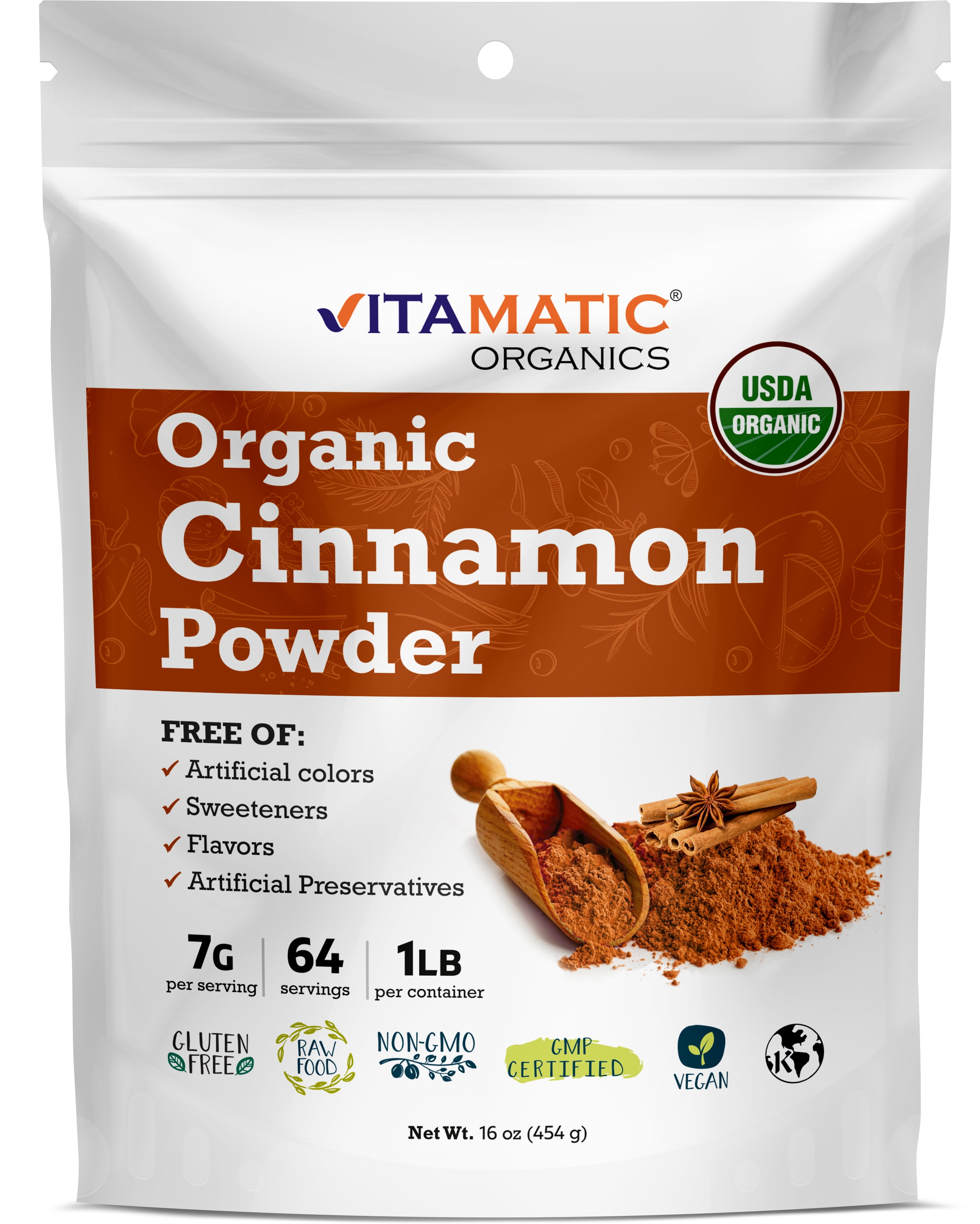 2 Pack Vitamatic Certified Organic Cinnamon Powder 16 OZ - Walmart.com