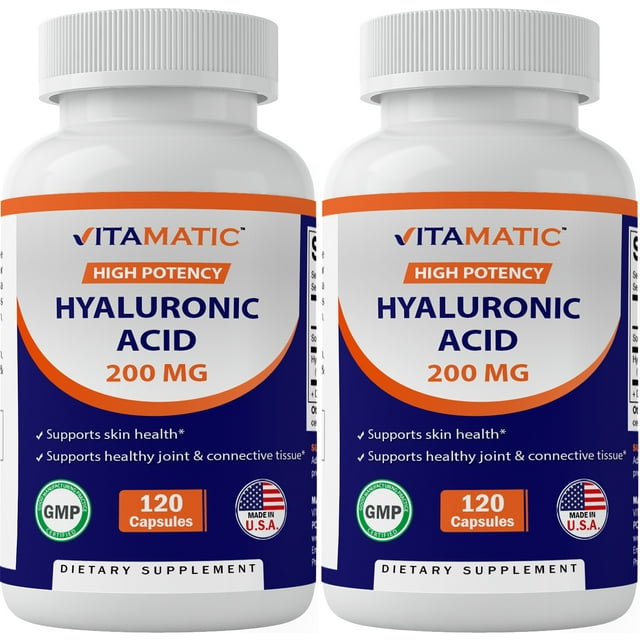 Vitamatic Hyaluronic Acid 200mg - 2 Pack Dietary Supplement, 120 Skin ...