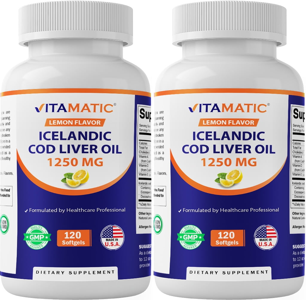 Vitamatic Norwegian Cod Liver Oil 1250mg, Lemon Flavor, 2 Pack - 240 ...