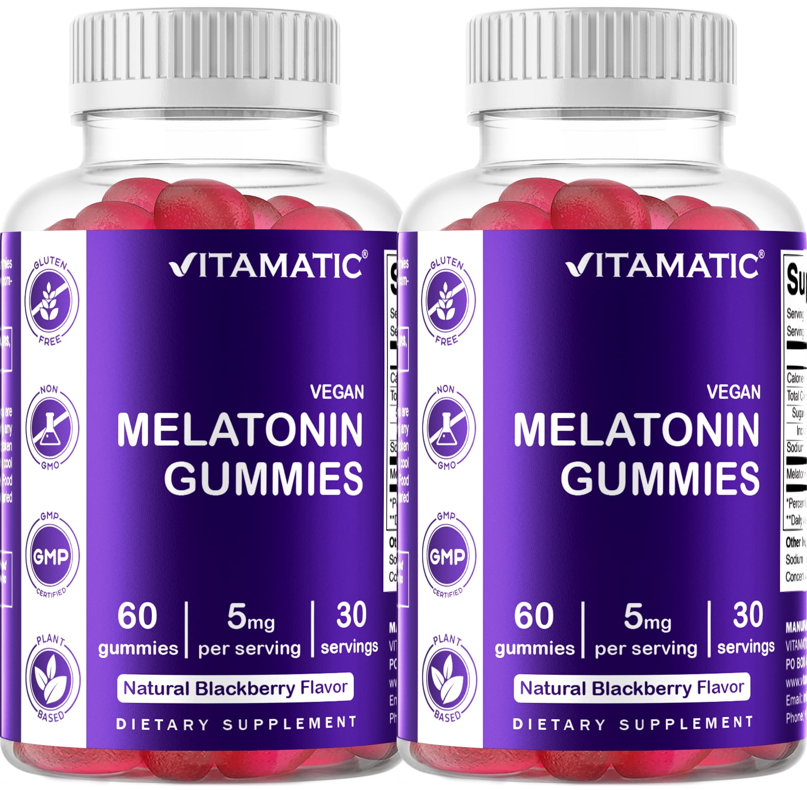 Vitamatic 2 Pack Vegan Melatonin Gummies - Sleep Aid (60 Gummies per ...