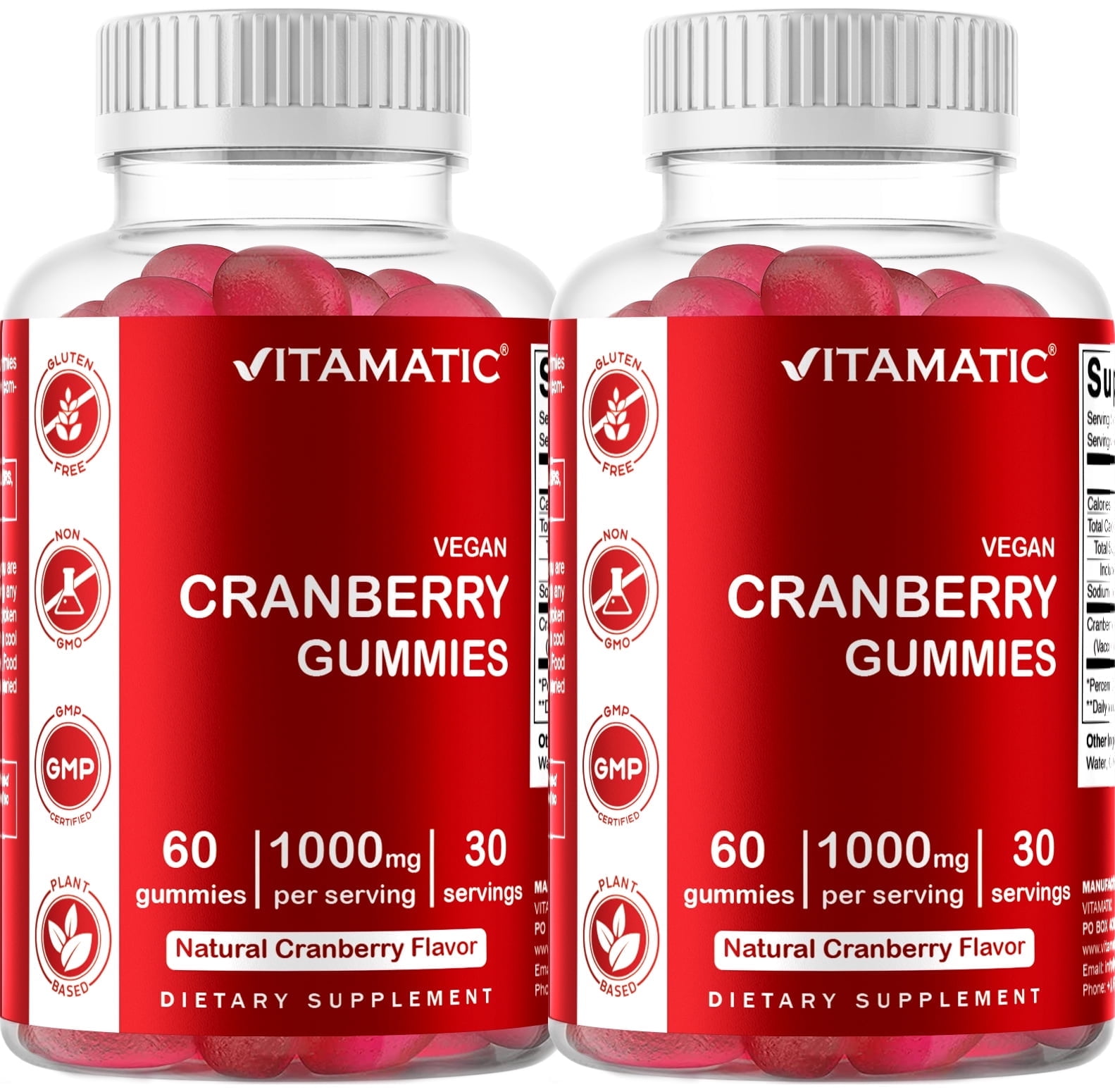 Vitamatic Vegan Cranberry Gummies, 2 Pack - Chewable UTI Health Pills ...