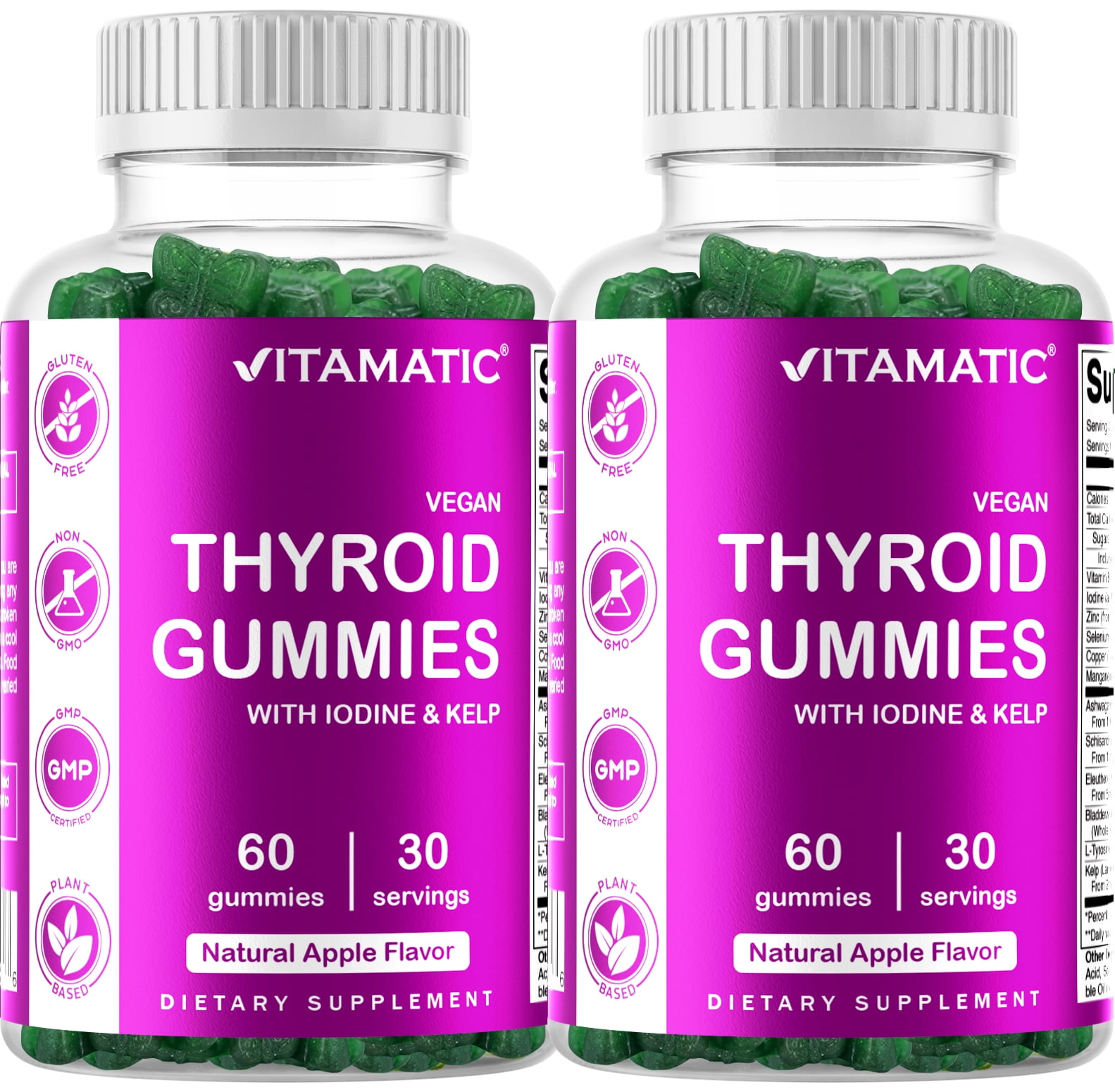 2 Pack Vitamatic Vegan Thyroid Support Gummies with Iodine & Kelp - 60 ...