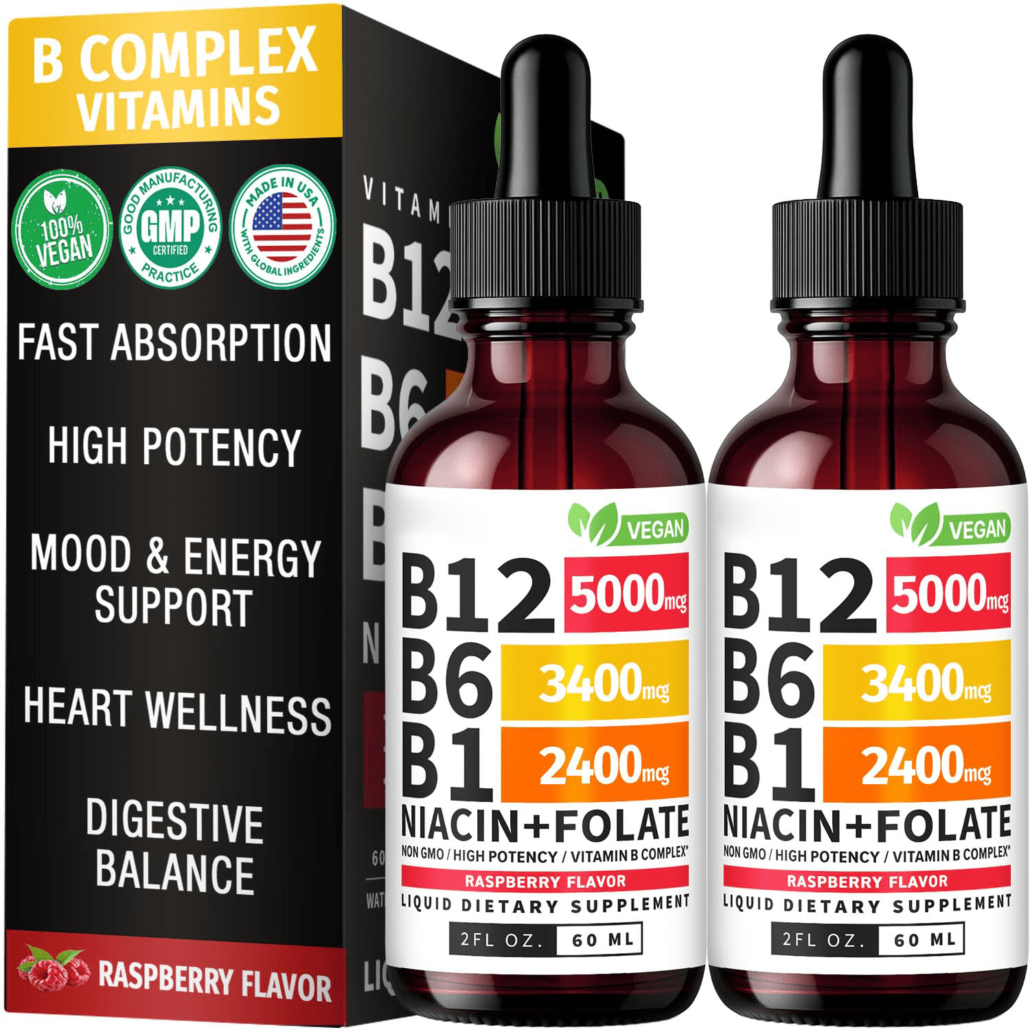 (2 Pack) Vitamin B12 and B6 Liquid Drops, B12 Sublingual Vitamin B ...