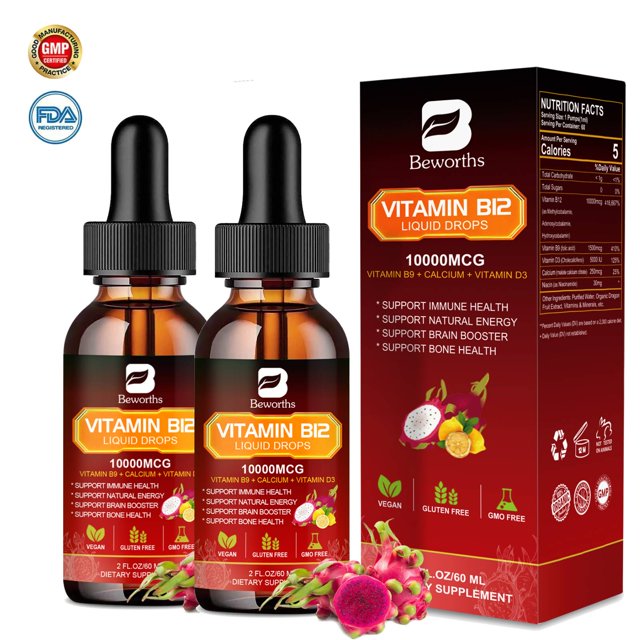 (2 Pack)Vitamin B12 Liquid Drops 10000mcg,Support Energy,Nerve ...