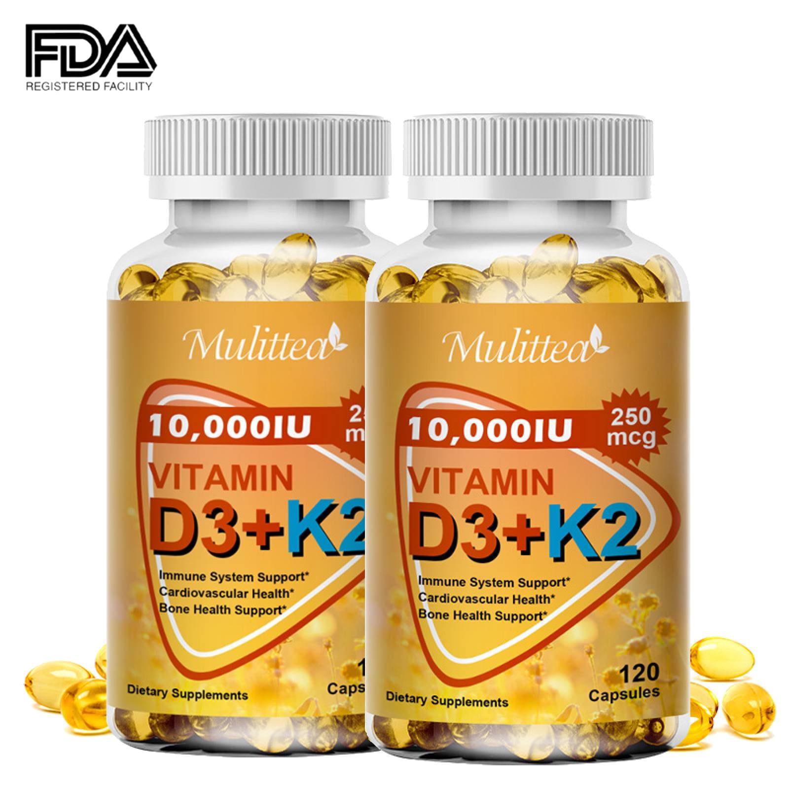 (2 Pack) Vitamin D3 + K2 Supplement, Supports Immune System, Bones ...