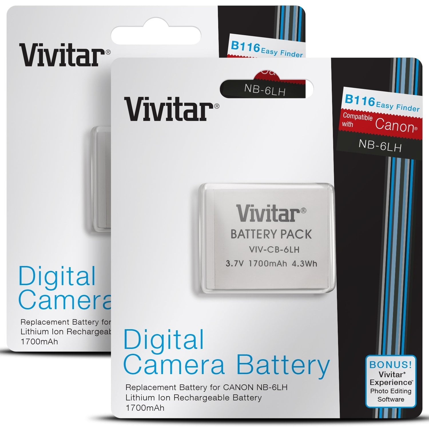 Vivitar Lithium Ion Rechargeable NB-6L / NB-6LH Batteries (2 Pack) for Canon PowerShot Cameras ...