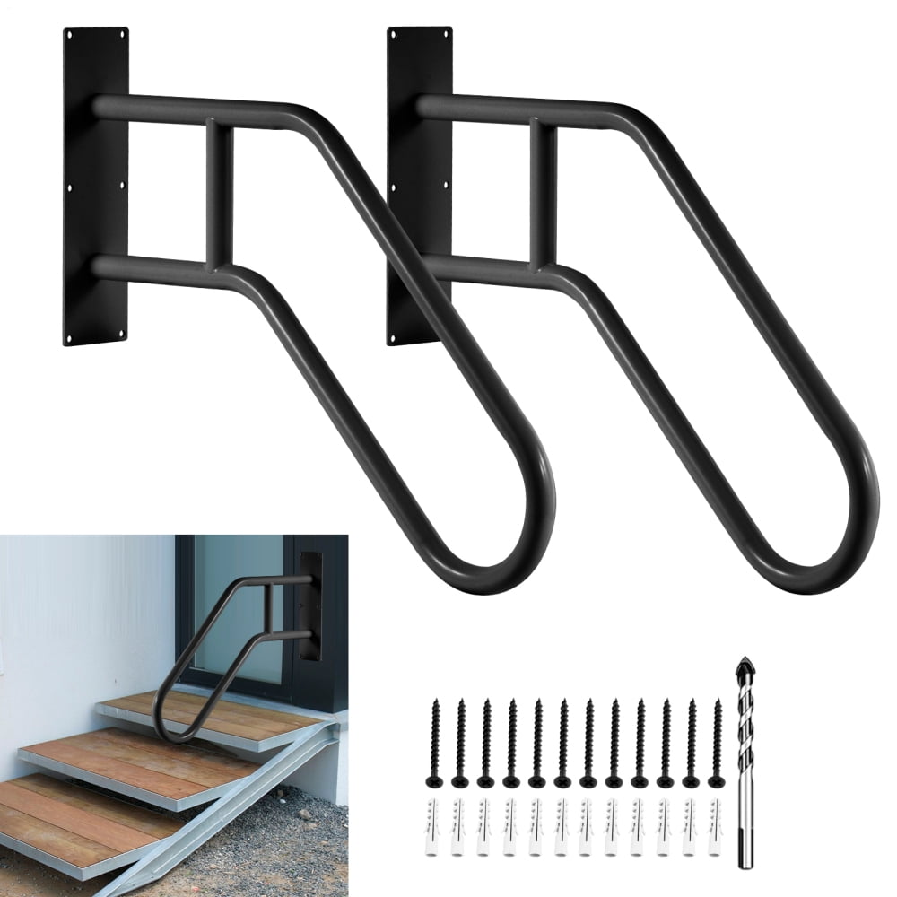 2-Pack WAASOSCON Metal Outdoor Step Handrails, U-Shaped Safety Grab Bar ...
