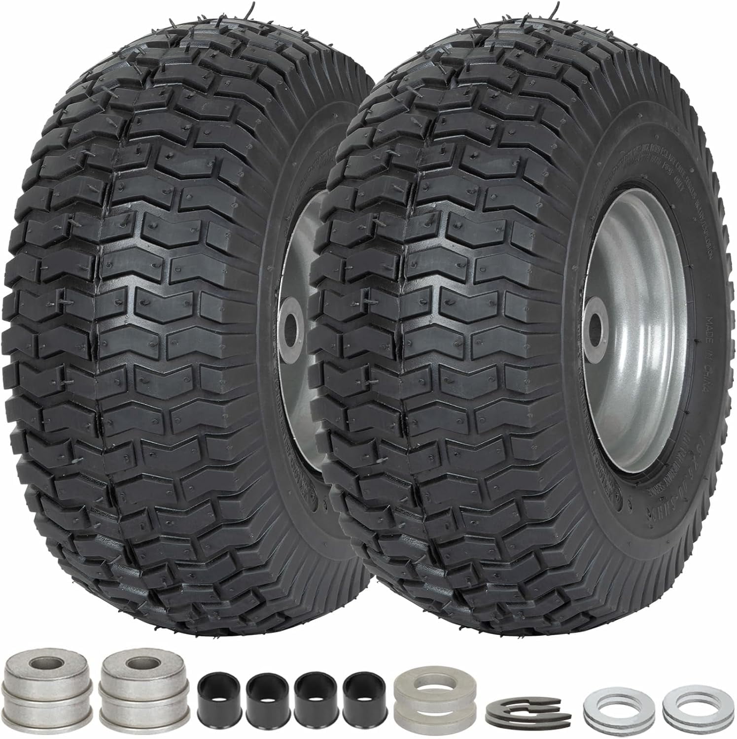 (2 Pack) WEIZE 15x6.00-6 Tubeless Tire and Wheel Assembly, Replacement ...