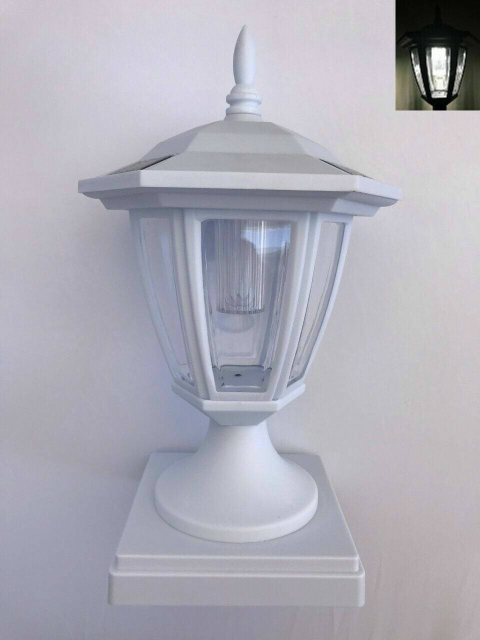 2-Pack WHITE Solar Hexagon Post Cap Lights with WHITE LEDS for 5X5 ...