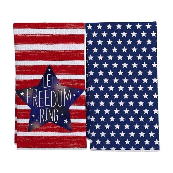 2-Pack Waffle Weave Kitchen Towels, Red White Blue Patriotic Highly ...