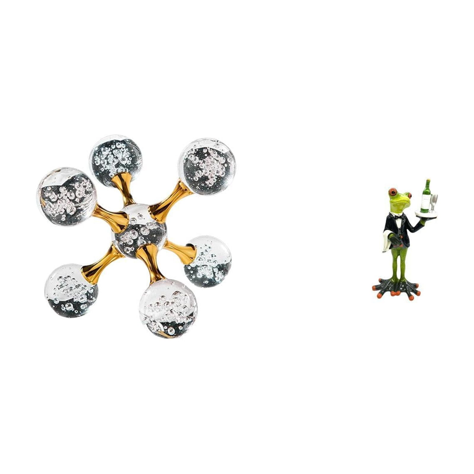 2 Pack Waiter Frog Statue Sphere Figurine Desktop Tabletop Glass Resin ...
