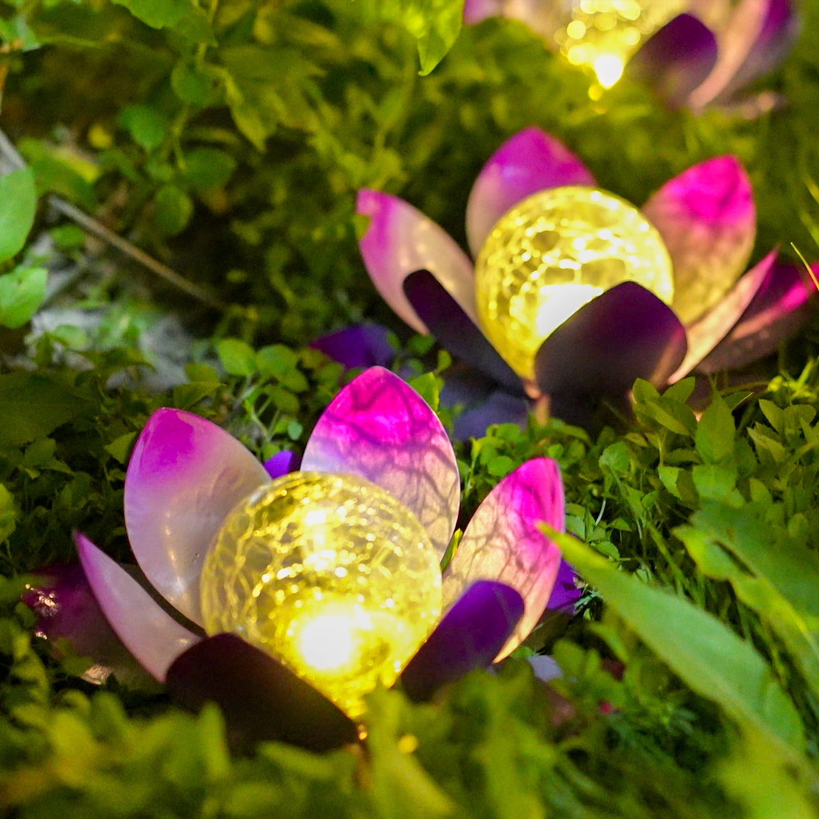 Waitmin Solar Powered Purple Lotus LED Outdoor Decoration Metal Lights ...