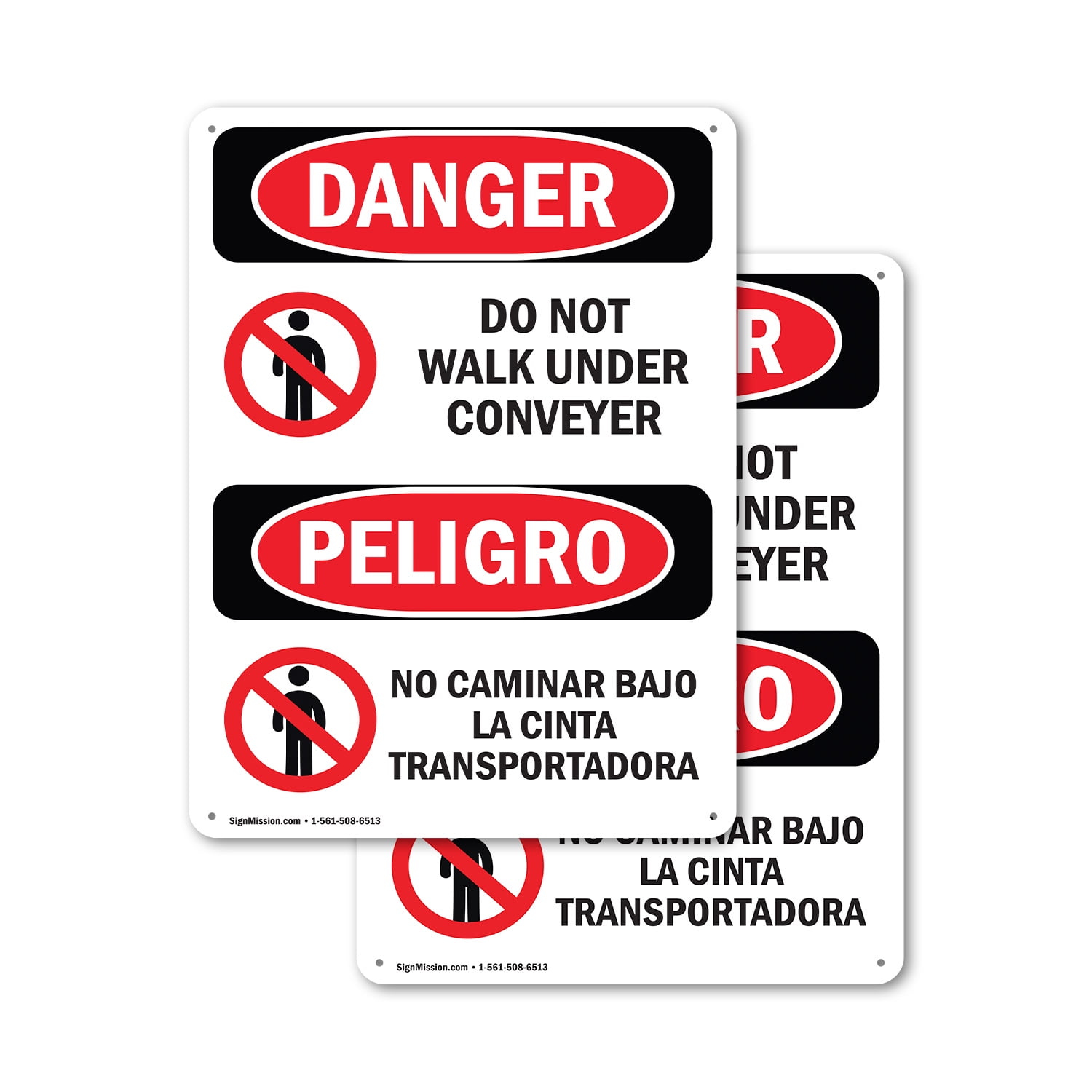 (2 Pack) Do Not Walk Under Conveyor Bilingual OSHA Danger Sign 12 Inch ...