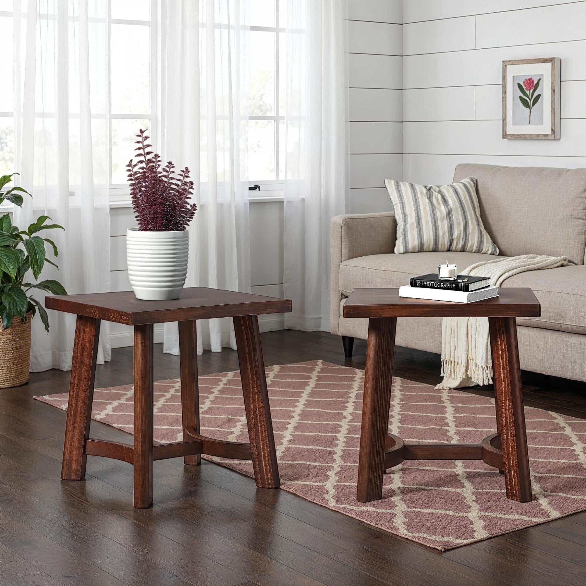 2-Pack Walker Edison Modern Farmhouse Solid Wood Side Tables Medium ...