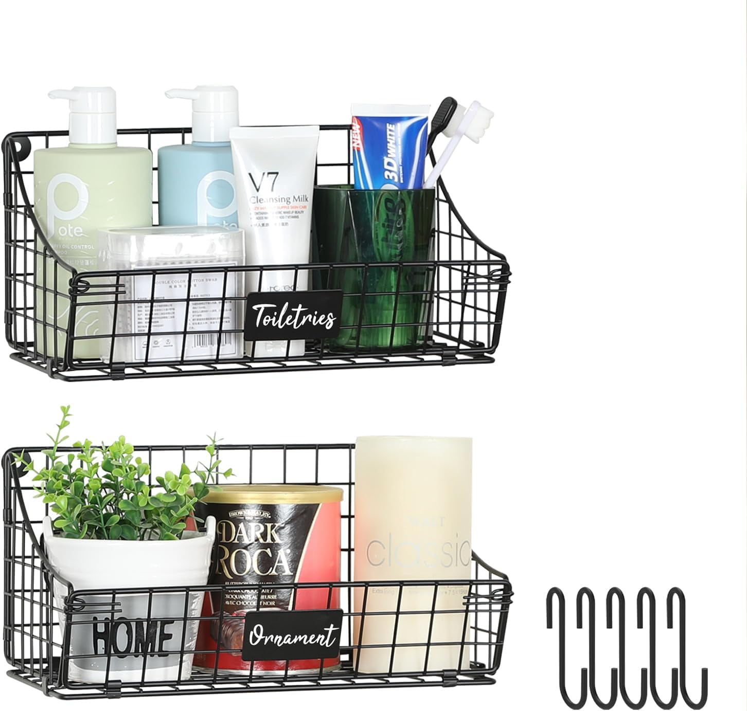 2 Pack Wall Hanging Baskets for Organizing Large Wire Wall Baskets with ...