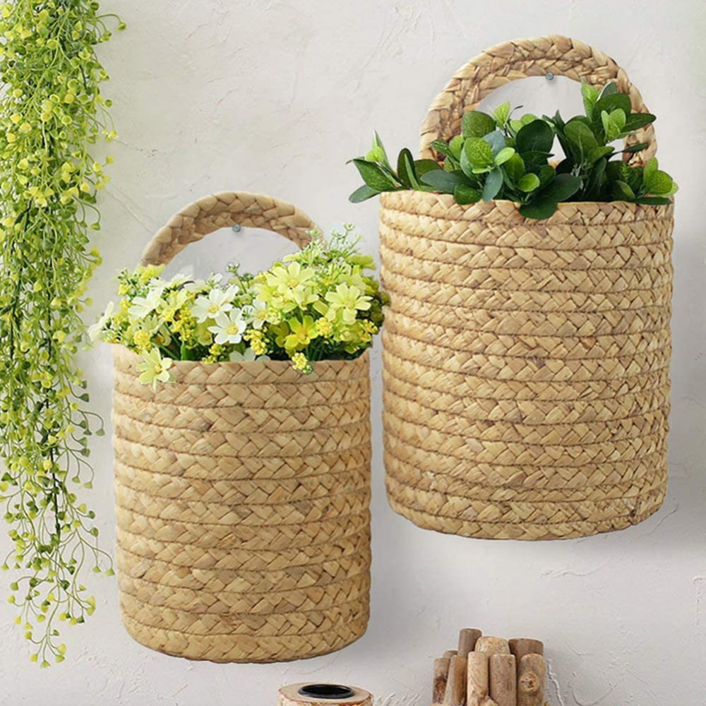 2 Pack Wall Hanging Rope Basket with Artificial Eucalyptus Farmhouse ...