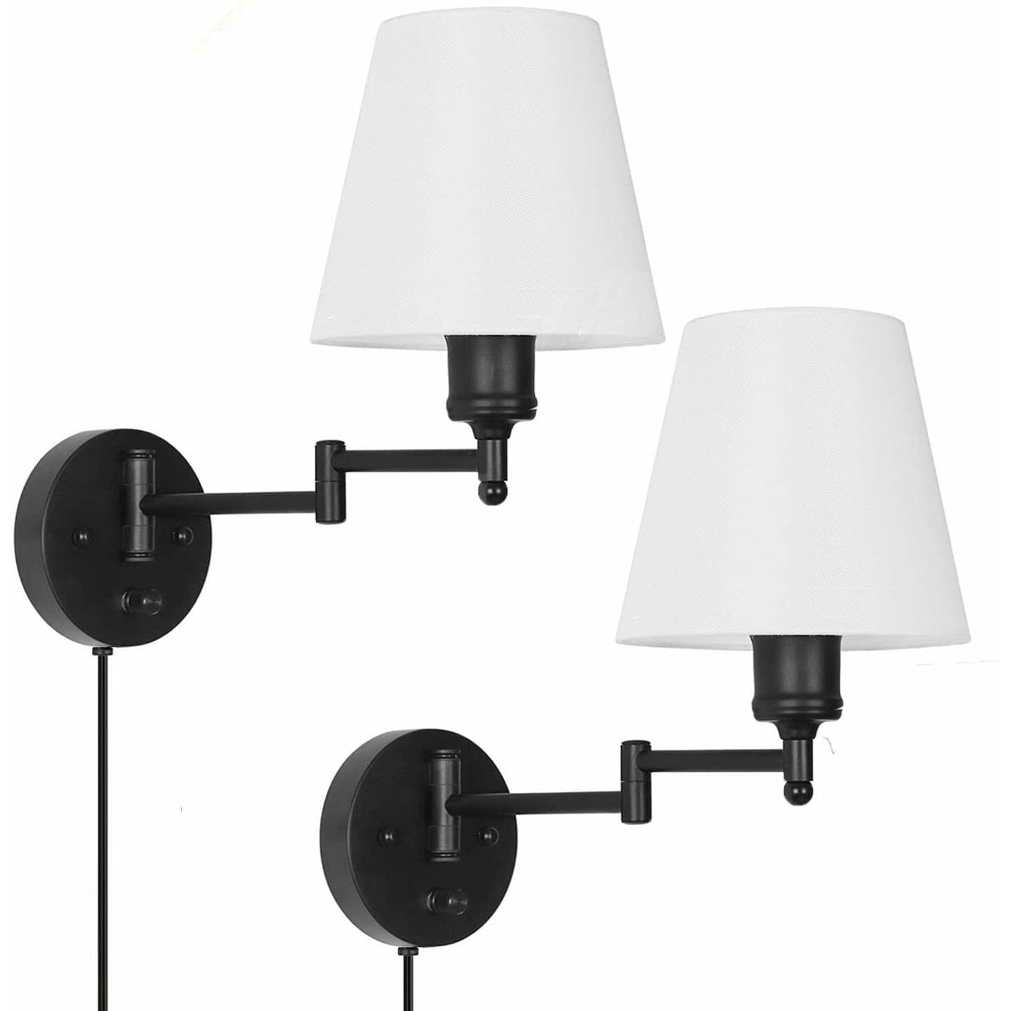 2 Pack Wall Lamps with White Shade & Black Metal (Bulbs Not Included ...