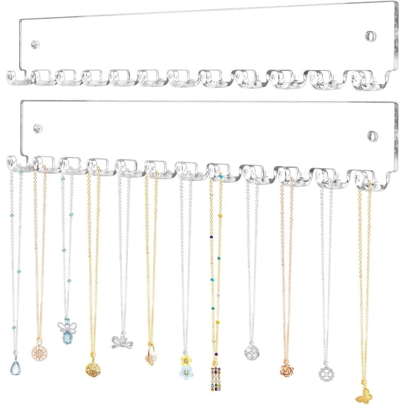 2 Pack Wall Mounted Acrylic Necklace Holder, Hanging Jewelry Organizer ...