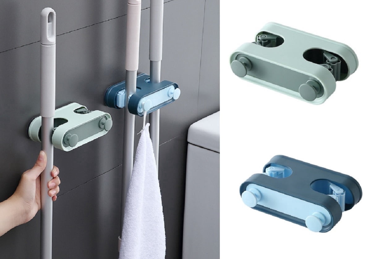 2 Pack Wall Mounted Broom Holders with Hooks, Mop and Cleaning Tool ...