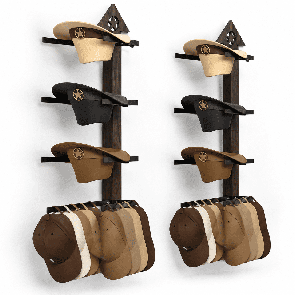 2 Pack Wall Mounted Cowboy Hat Rack, Heavy Duty Western Hat Storage ...