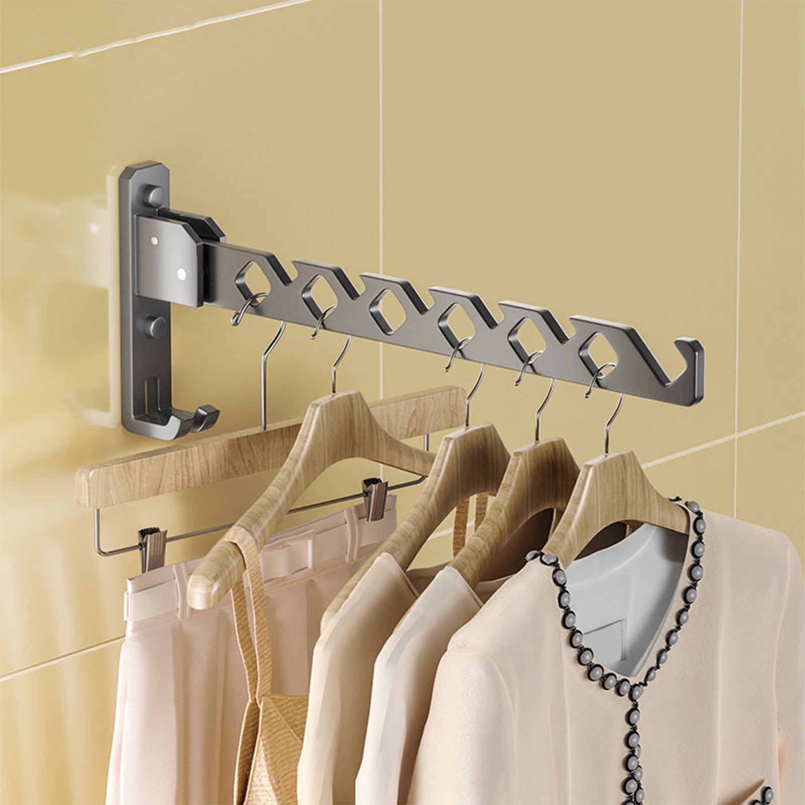 2 Pack Wall Mounted Folding Clothes Drying Rack White Laundry Coat Rack ...