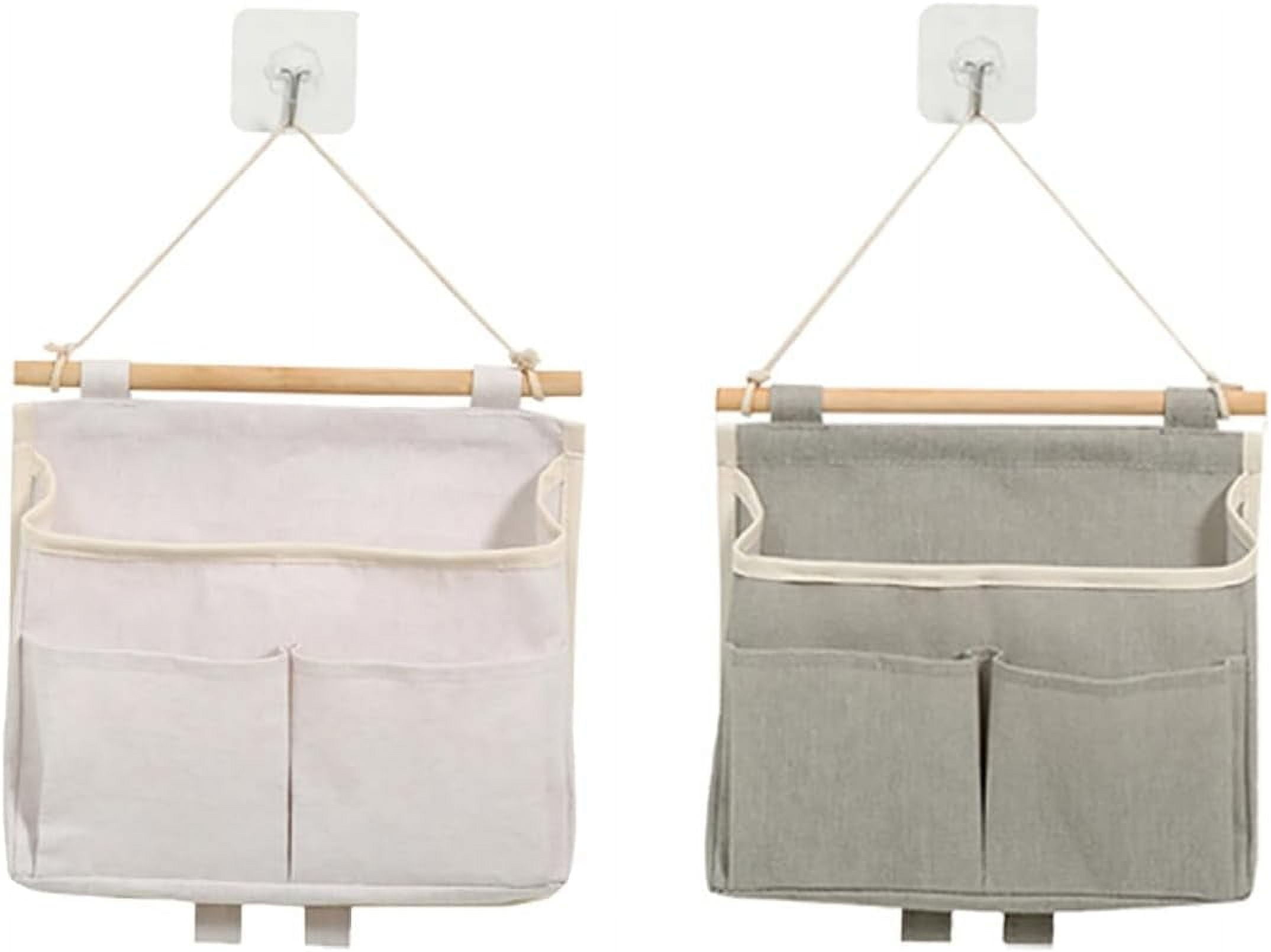 2 Pack Wall Organizer Hanging Basket Wall Storage Bag with Hooks, Linen-Cotton Over The Door ...
