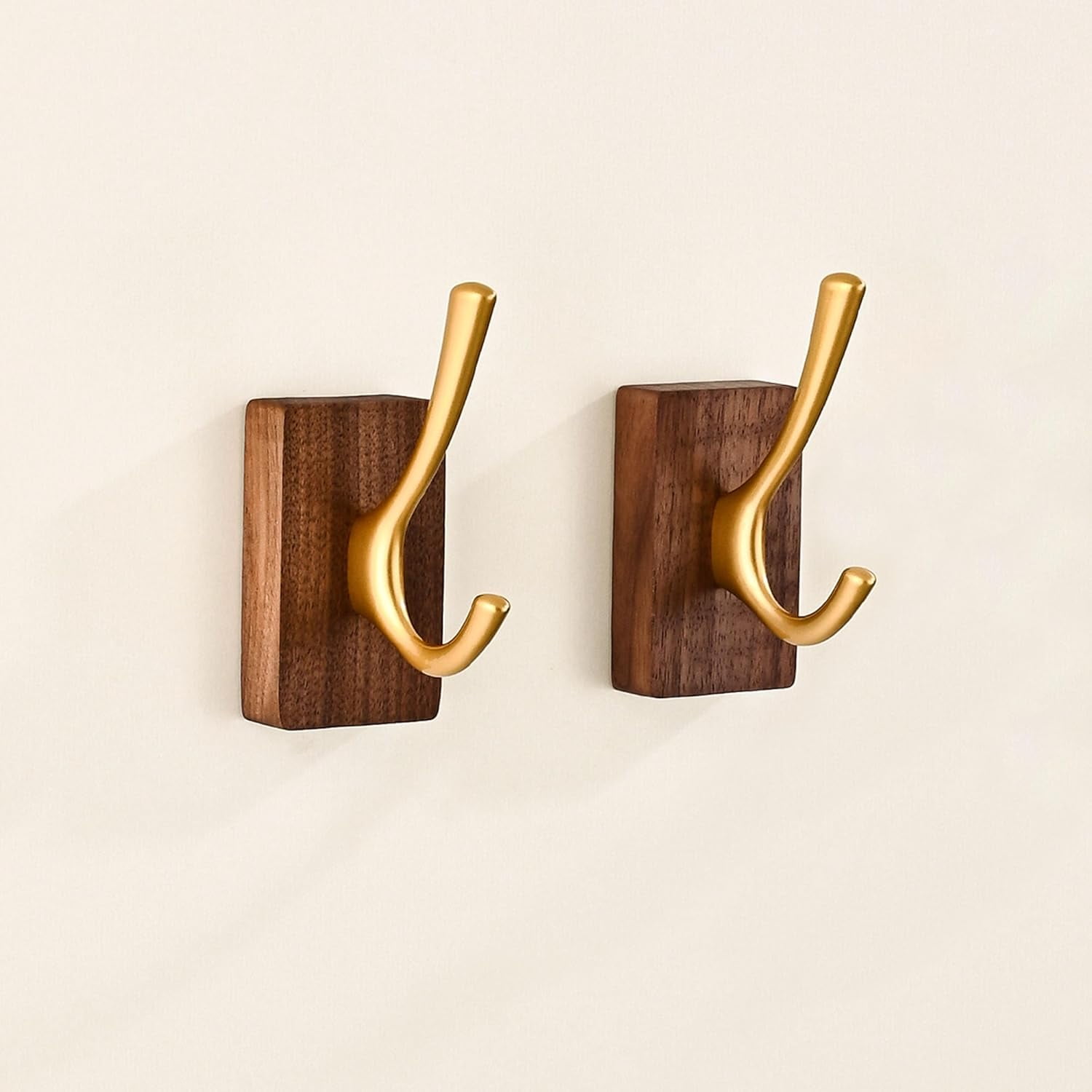 2 Pack Walnut Wood Wall Coat Hooks for Hanging, Adhesive Mounted & Wall ...