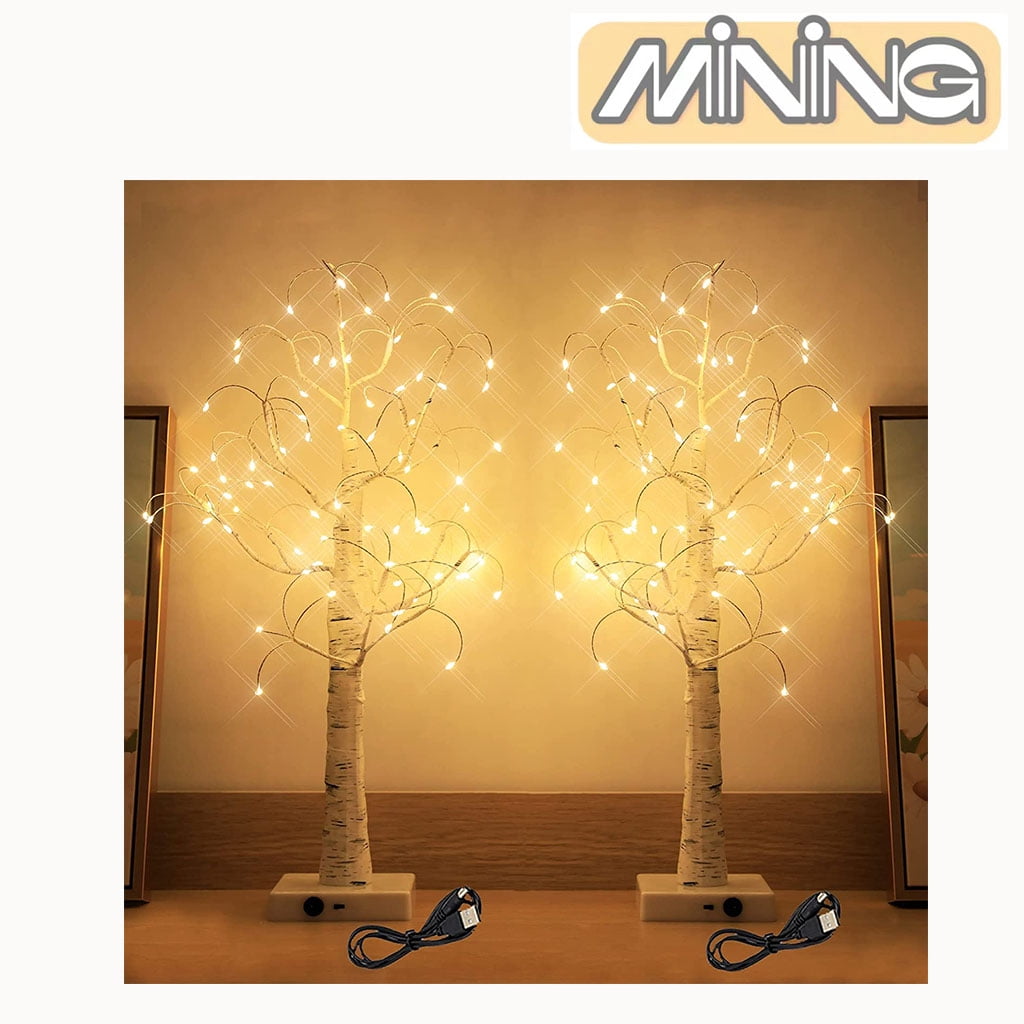2 Pack Warm Birch Tree with 72 led Lights 22" Lighted Birch Tree with ...