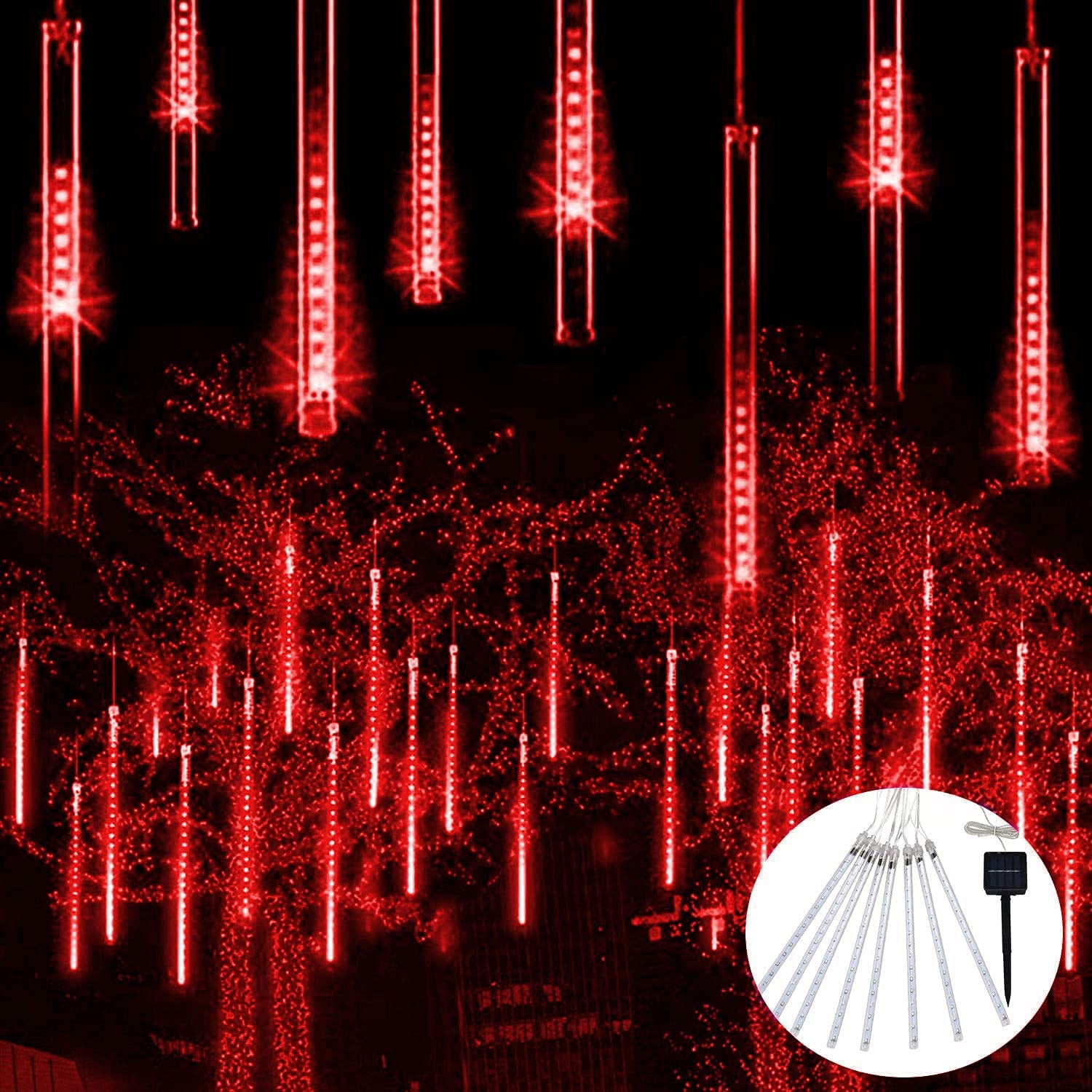 2 Pack Warm White Christmas Meteor Shower Rain Lights Outdoor, 8 Tube ...