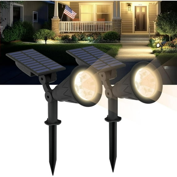 2-Pack Warm White Solar Spotlights 180-Degree Adjustable Angle Outdoor ...