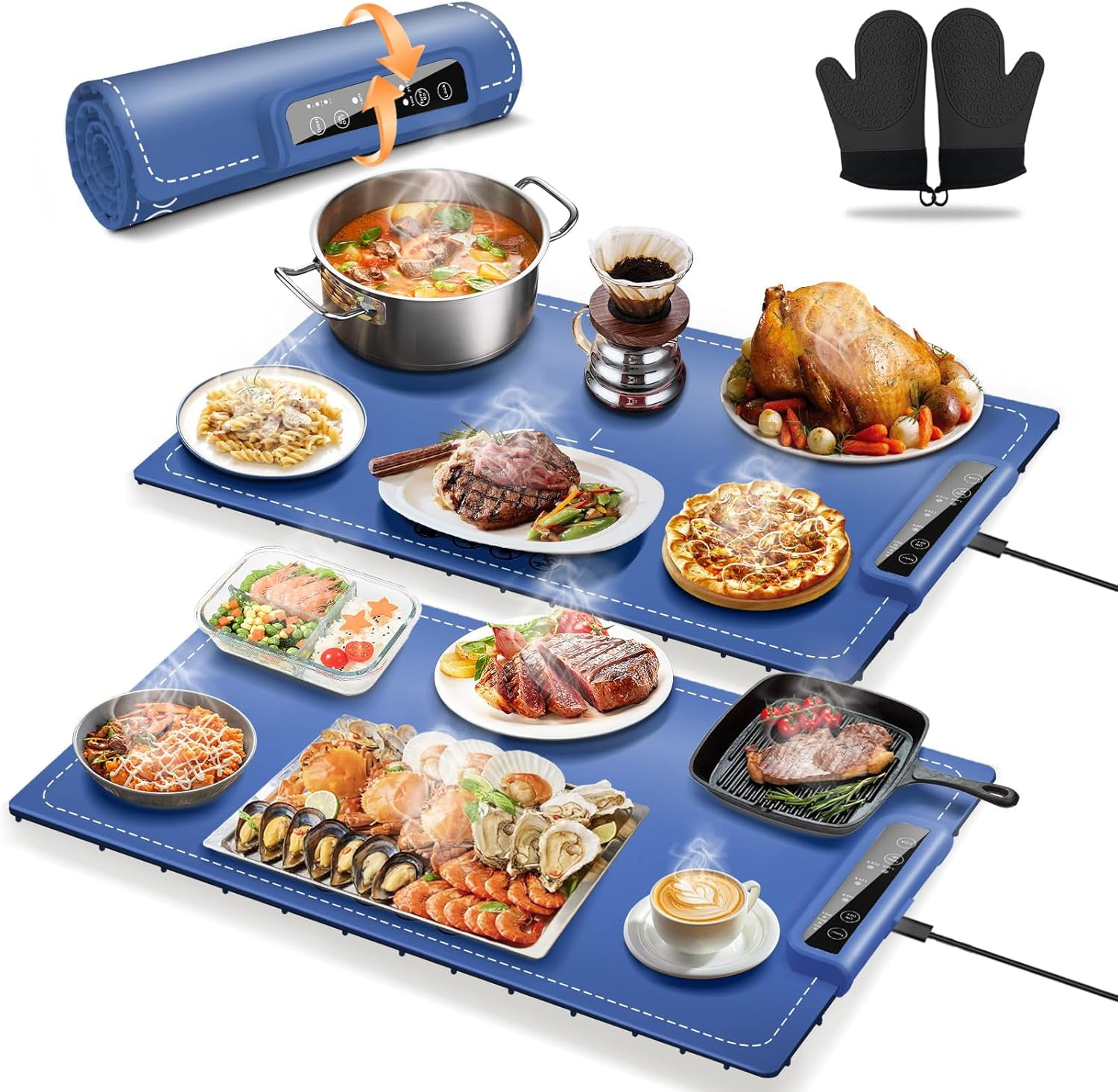 2 Pack Warming Trays for Buffets Party,Portable Warming Mats for Food ...