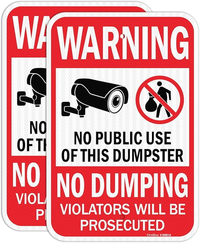 2 Pack Warning No Dumping Dumpster Not for Public use Sign, 8 x 12 Inches No Dumping - Video ...
