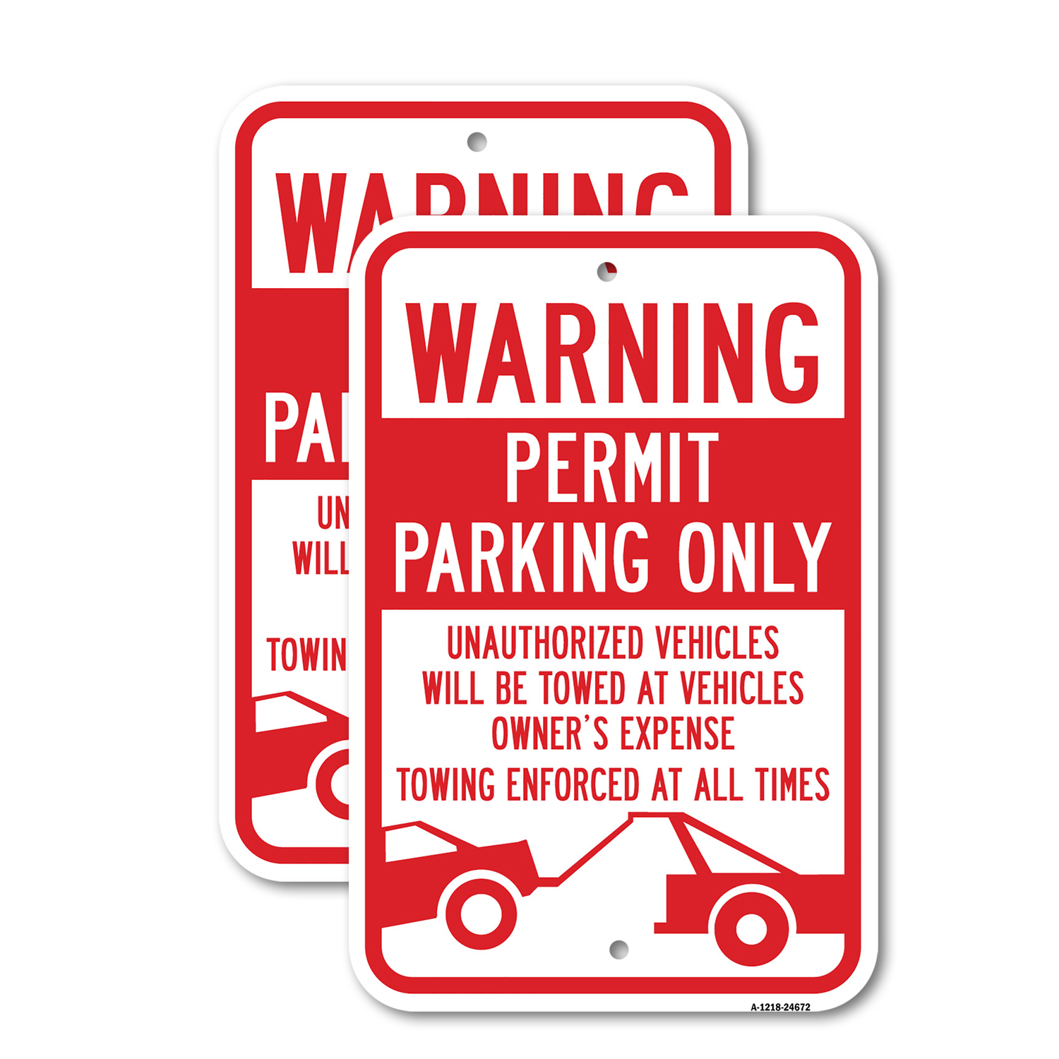 (2 Pack) Warning Permit Parking Only Unauthorized Vehicles | 18" X 24 ...