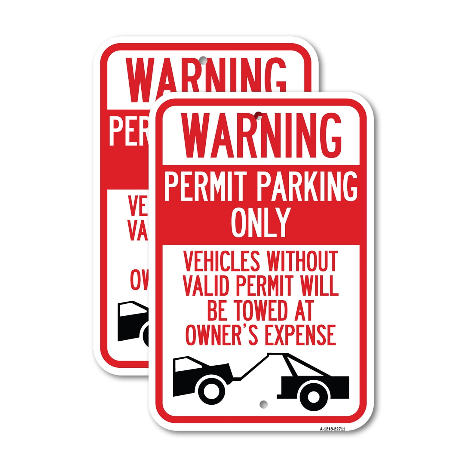 (2 Pack) Warning Permit Parking Only Vehicles Without Permits Will Be ...