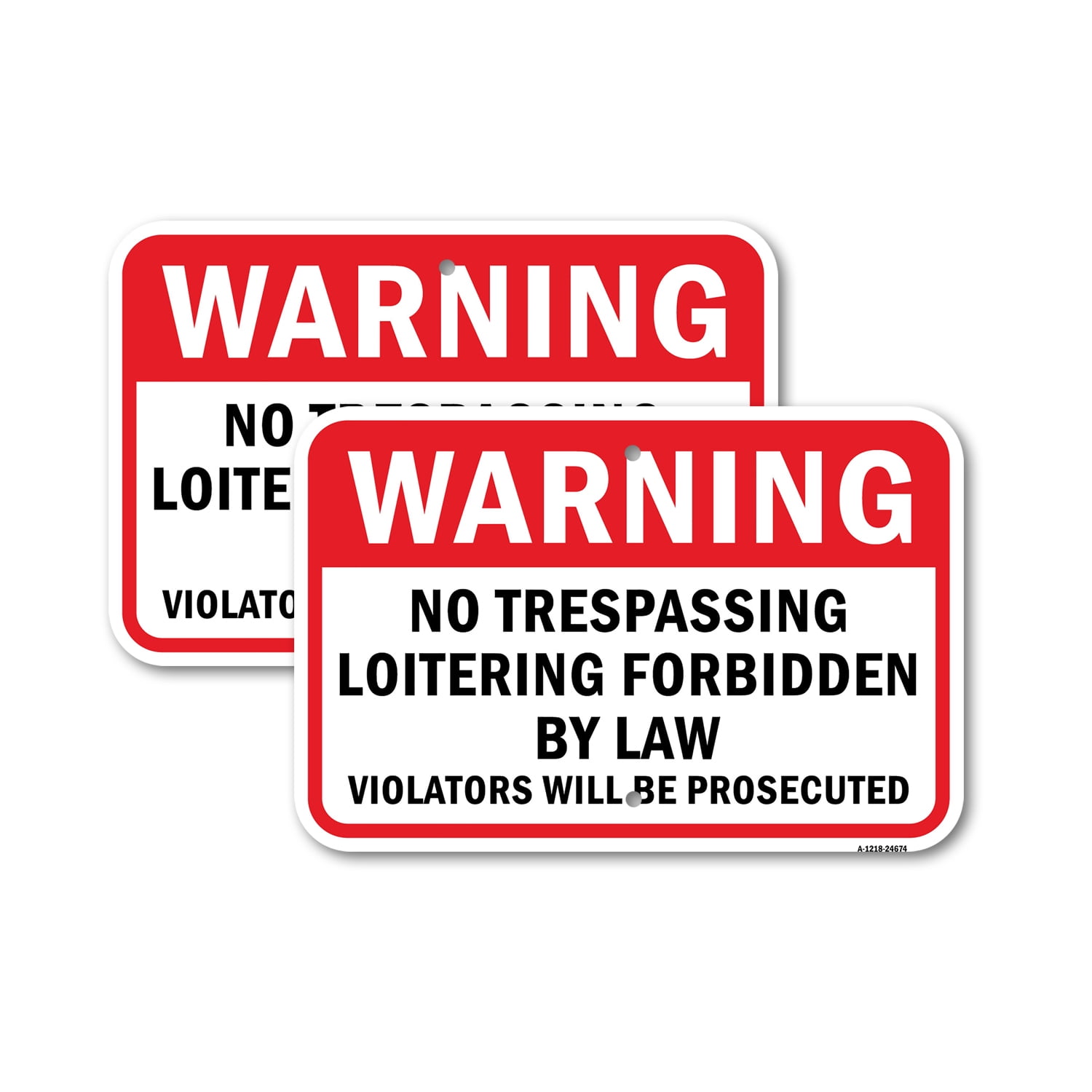 (2 Pack) Warning No Trespassing Loitering Forbidden By Law | 18" X 24 ...