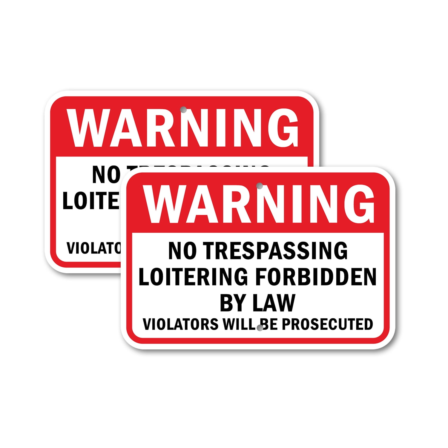 (2 Pack) Warning No Trespassing Loitering Forbidden By Law Violators ...