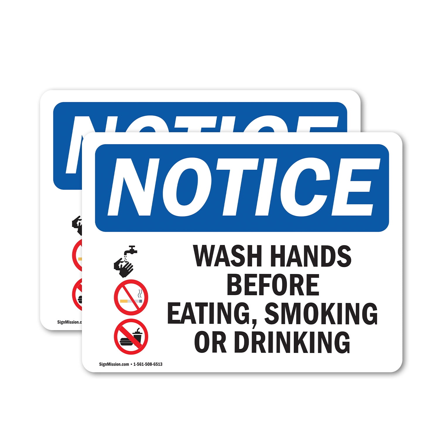 (2 Pack) Wash Hands Before Eating Smoking Drinking OSHA Notice Sign ...
