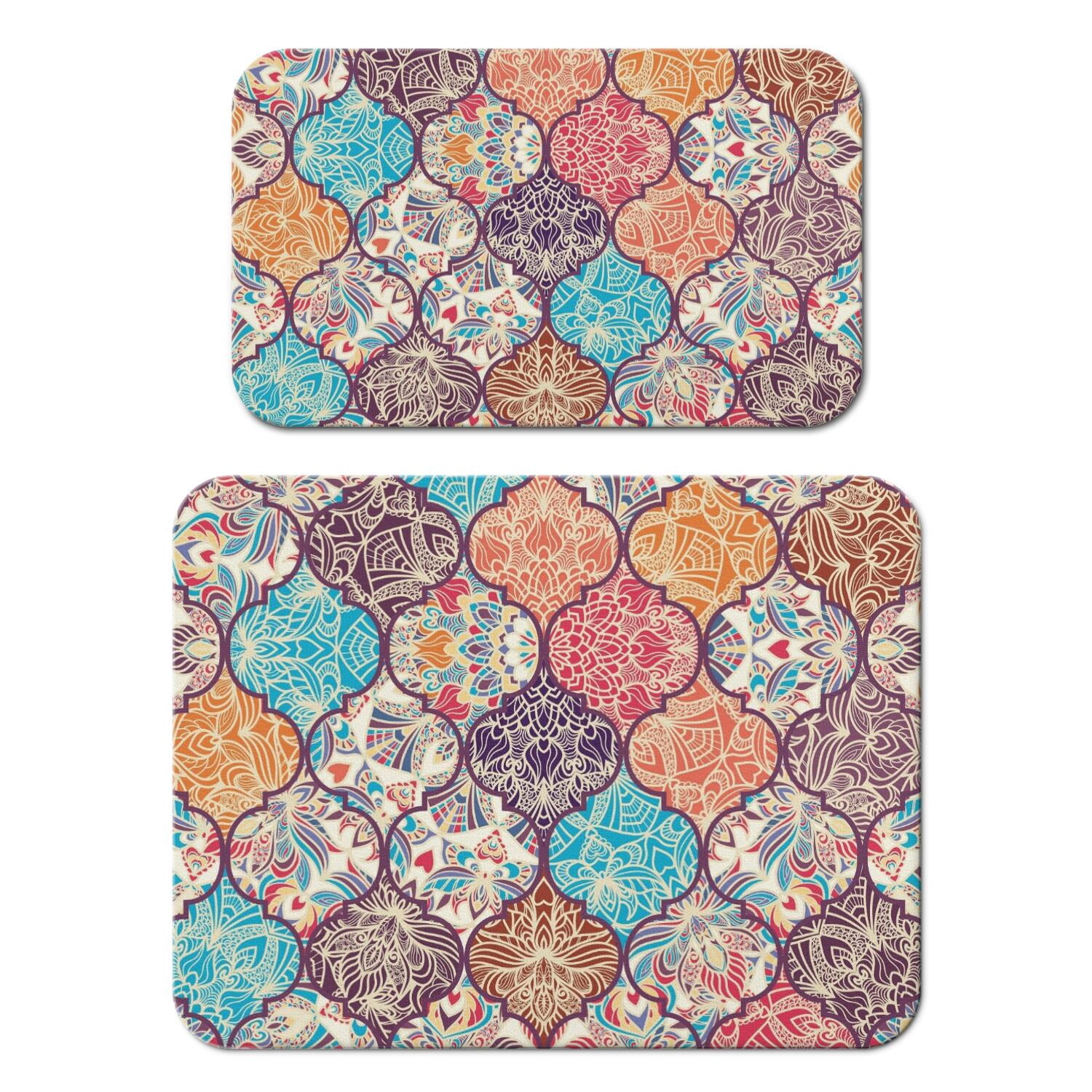 2 Pack Washable Rubber Bohemian Vintage Floral Dish Drying Mats for ...