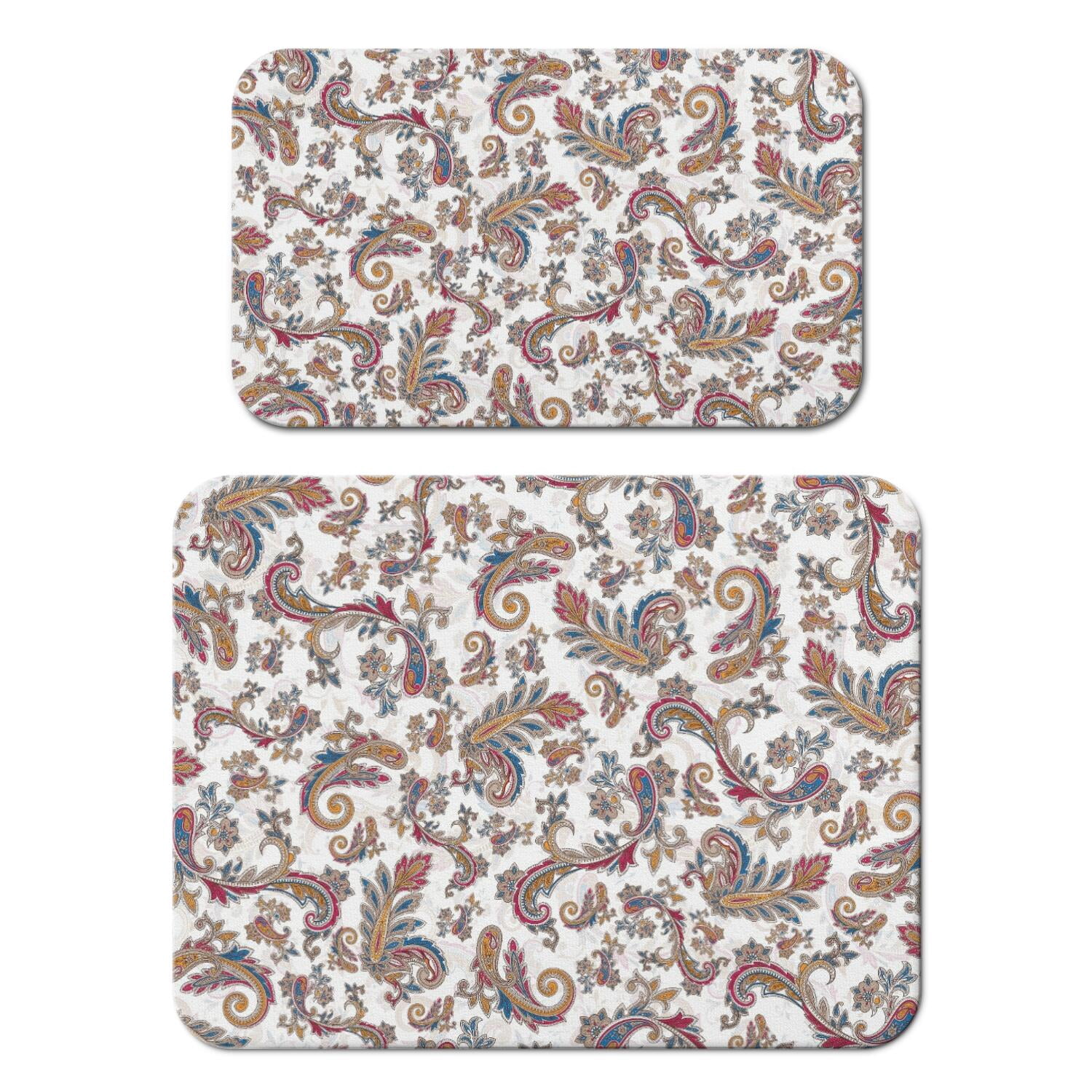 2 Pack Washable Rubber Bohemian Vintage Floral Dish Drying Mats for ...