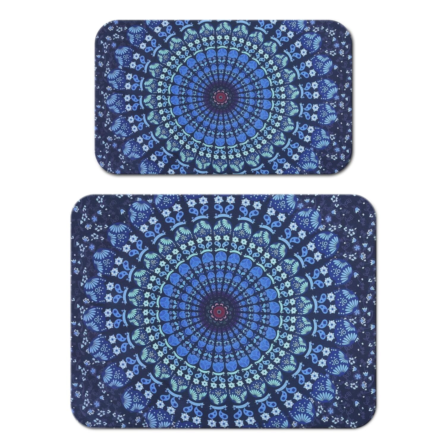 2 Pack Washable Rubber Bohemian Vintage Floral Dish Drying Mats for ...