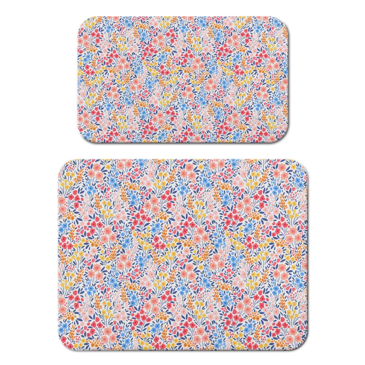 2 Pack Washable Rubber Bohemian Vintage Floral Dish Drying Mats for ...