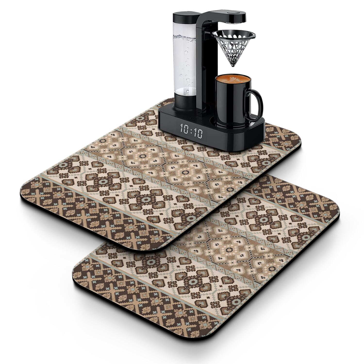 2 Pack Washable Rubber Bohemian Vintage Floral Dish Drying Mats for ...