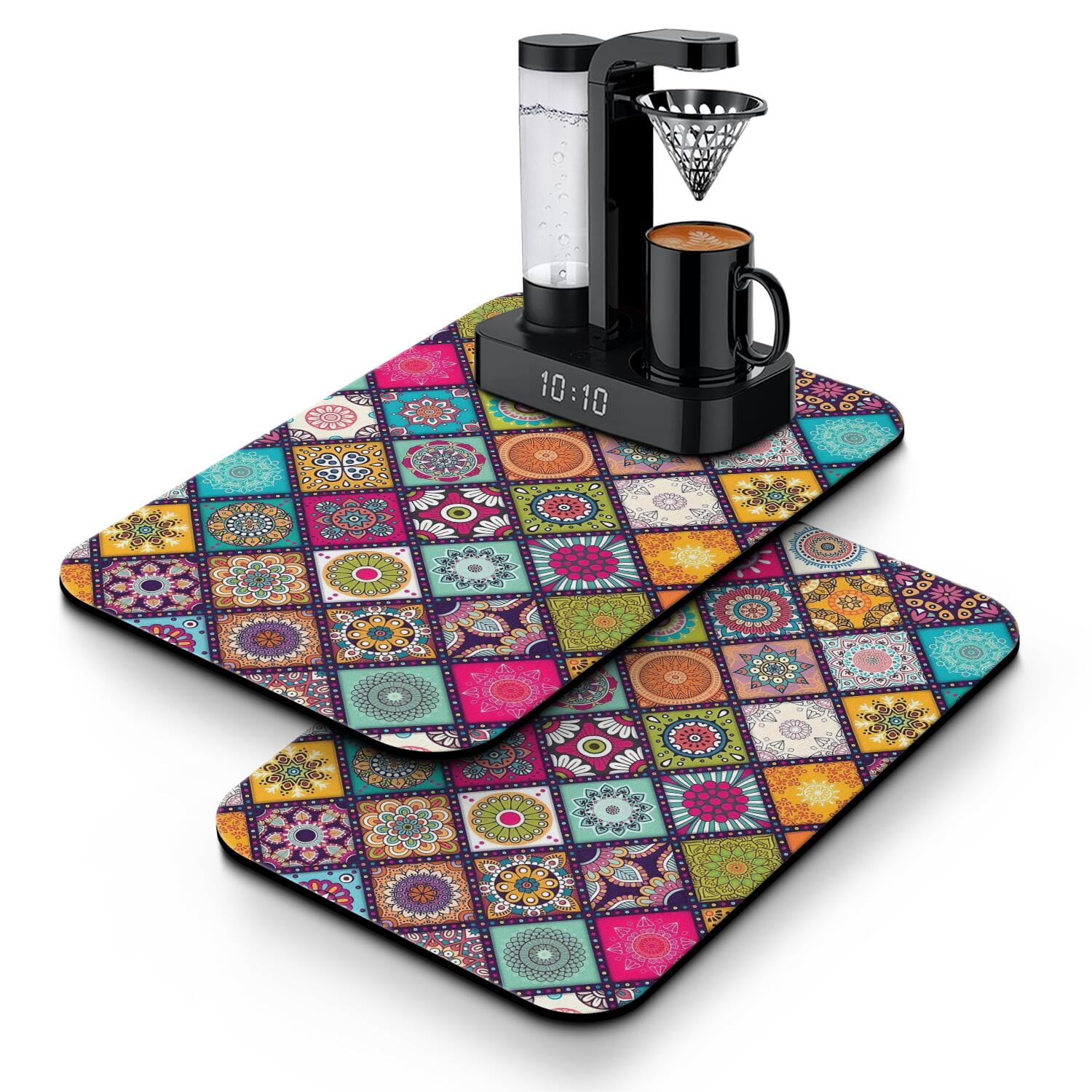 2 Pack Washable Rubber Bohemian Vintage Floral Dish Drying Mats for ...