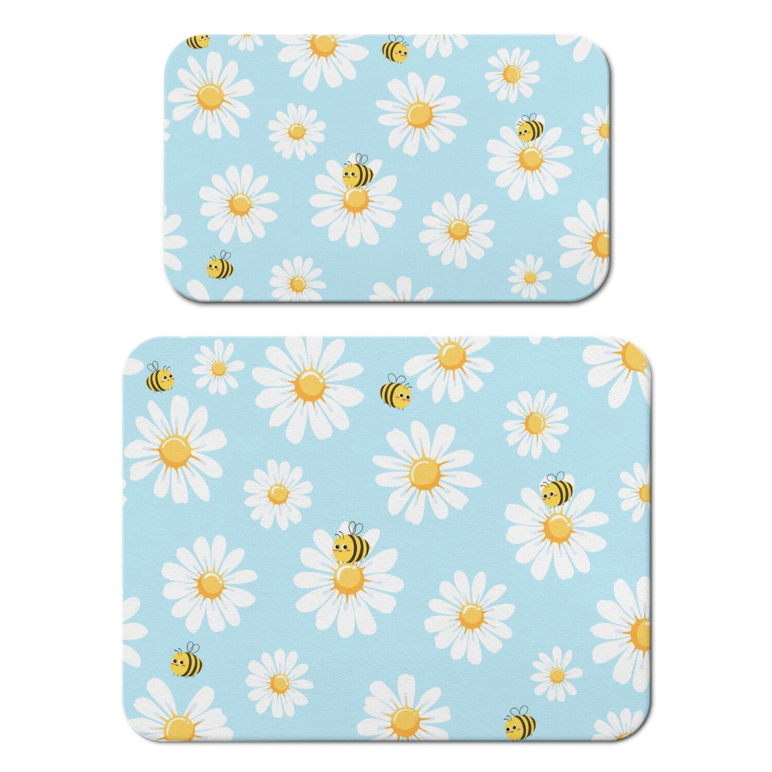 2 Pack Washable Rubber Daisy Cute Floral Dish Drying Mats for Kitchen ...