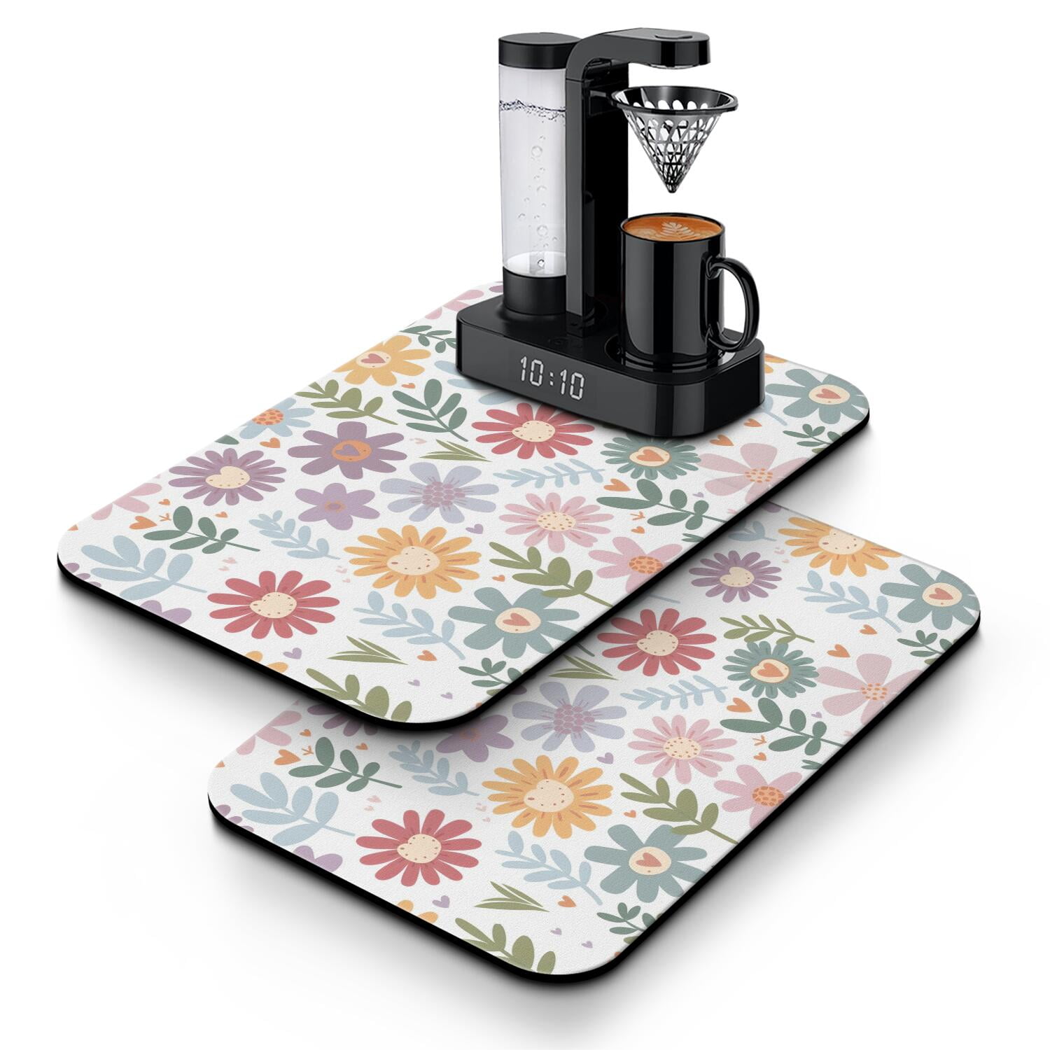 2 Pack Washable Rubber Daisy Cute Floral Dish Drying Mats for Kitchen ...