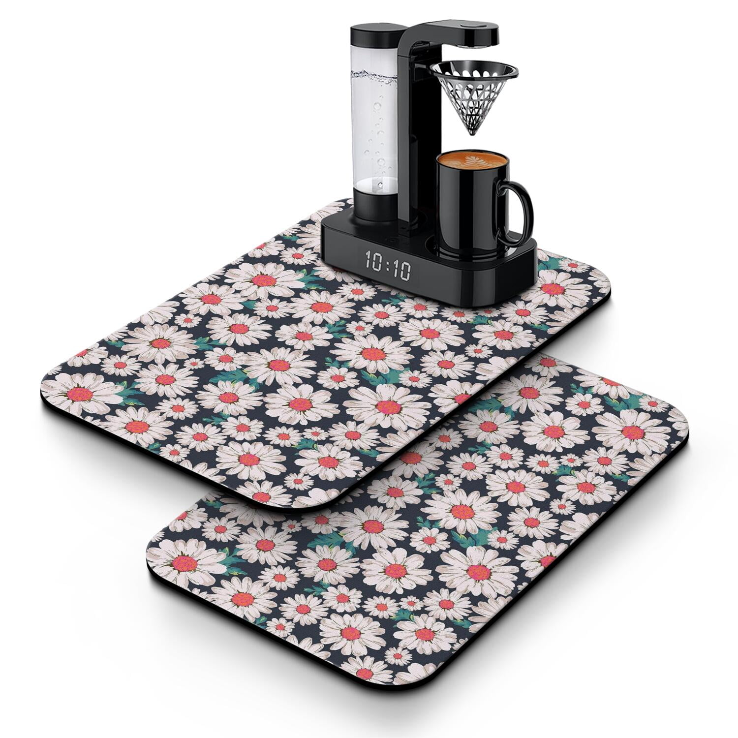 2 Pack Washable Rubber Daisy Cute Floral Dish Drying Mats for Kitchen ...