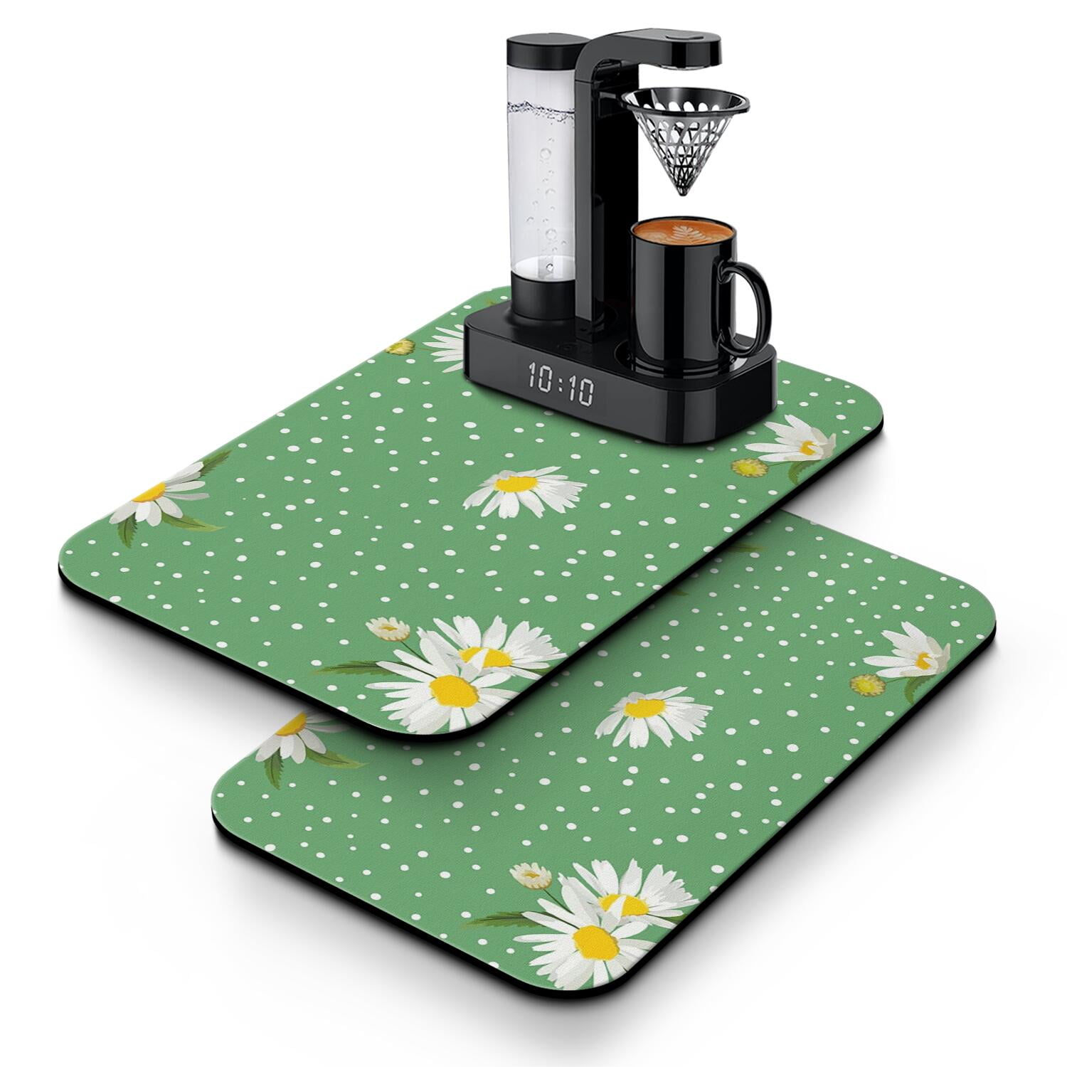 2 Pack Washable Rubber Daisy Cute Floral Dish Drying Mats for Kitchen ...